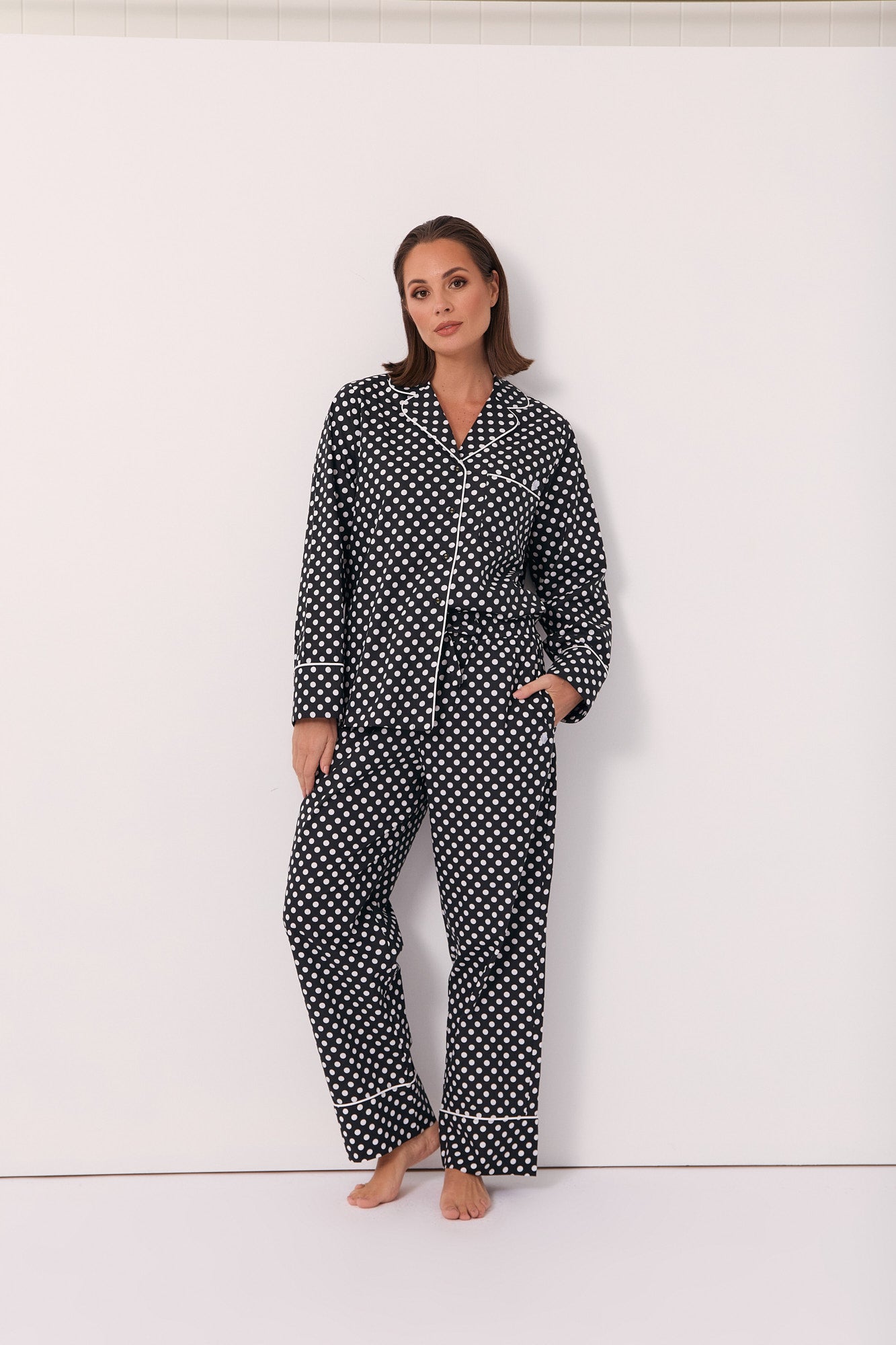 Percy and Billy Spot Cotton Long Set (Black Spot) – La Calma